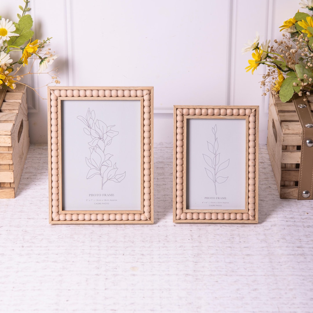 Natural Wood Frames Beaded Bobbin Photo Picture Freestanding / Wall ...