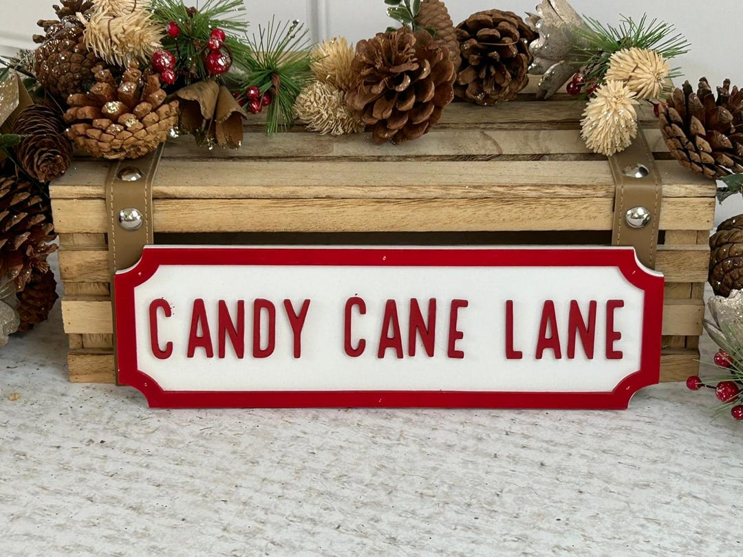 Candy Cane Lane Wooden Christmas Wall Plaque Sign Hanging Traditional ...