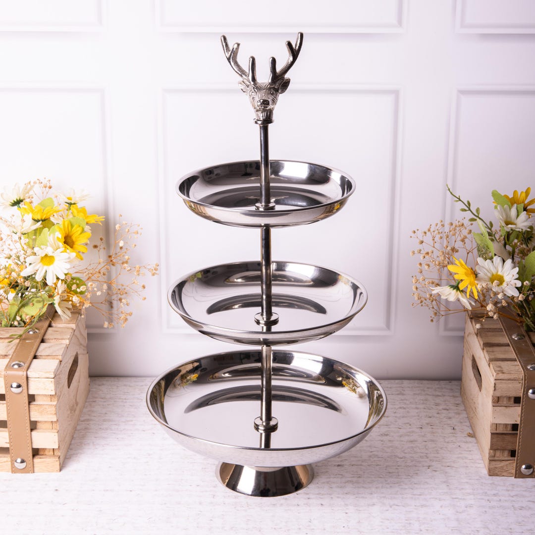 3 Tier Silver Metal Cake Stand Festive Stag Christmas Food Display - Etsy