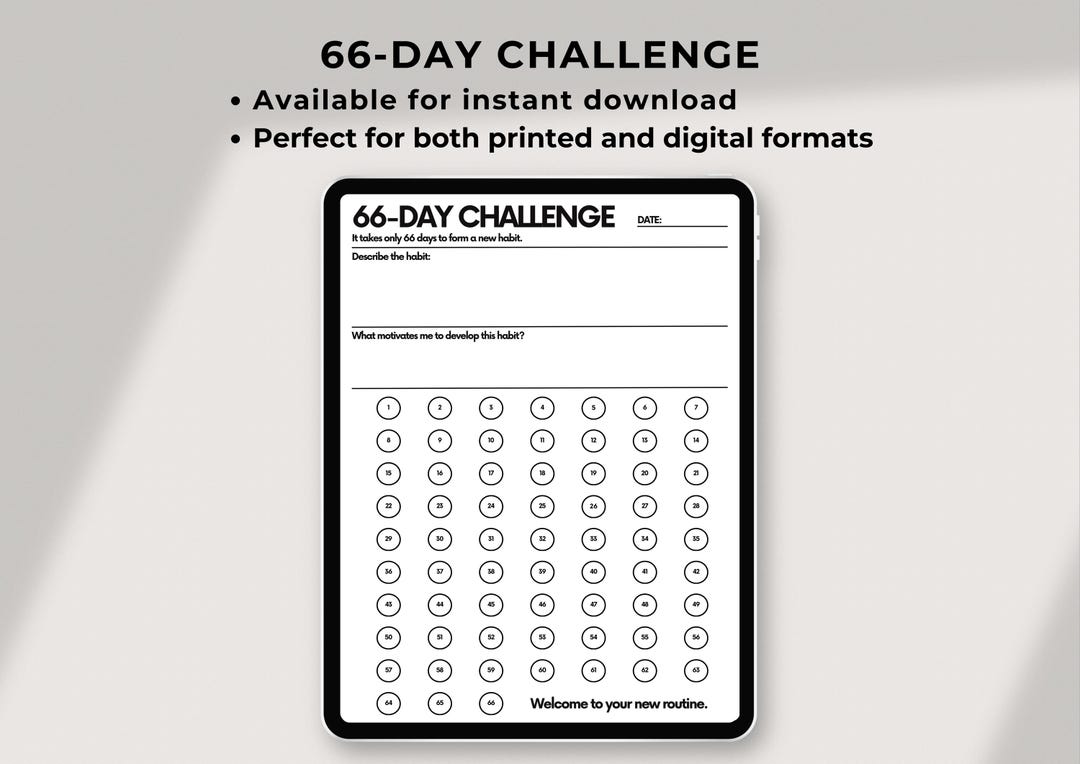 66-day Challenge Habit Tracker Template to Print Track Habits, PDF A4 Instant Download, 66 Day ...
