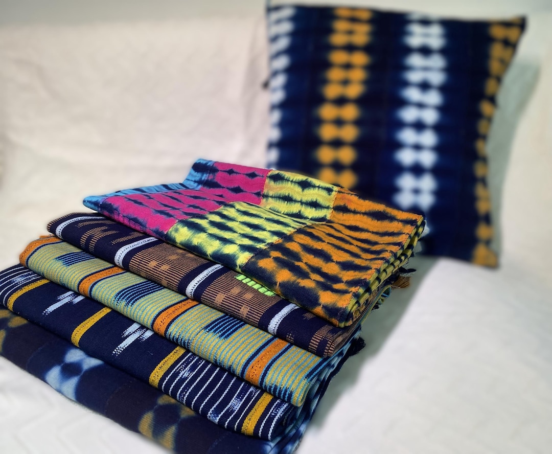 Baoulé Pagne Fabric Handcrafted, Indigo, African Plaid, Ivory Coast ...
