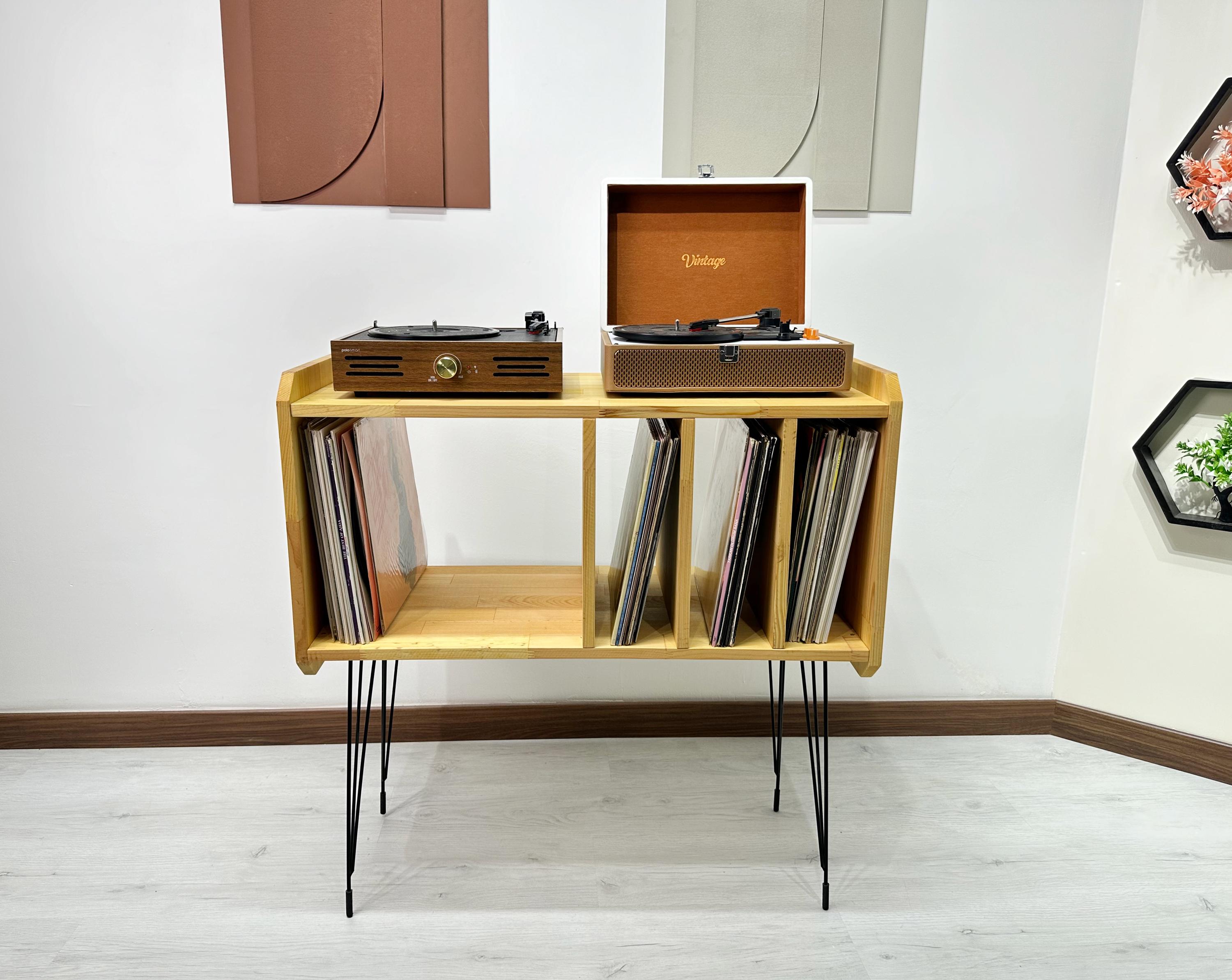 Solid Wood Mid Century Modern Record Player Stand | Retro Vinyl Storage ...