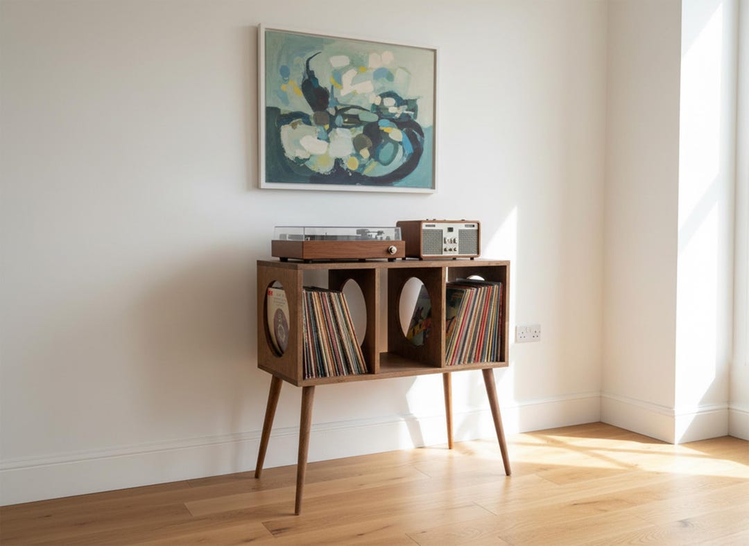Mid Century Modern Vinyl Record Storage Cabinet, Solid Wood Record ...