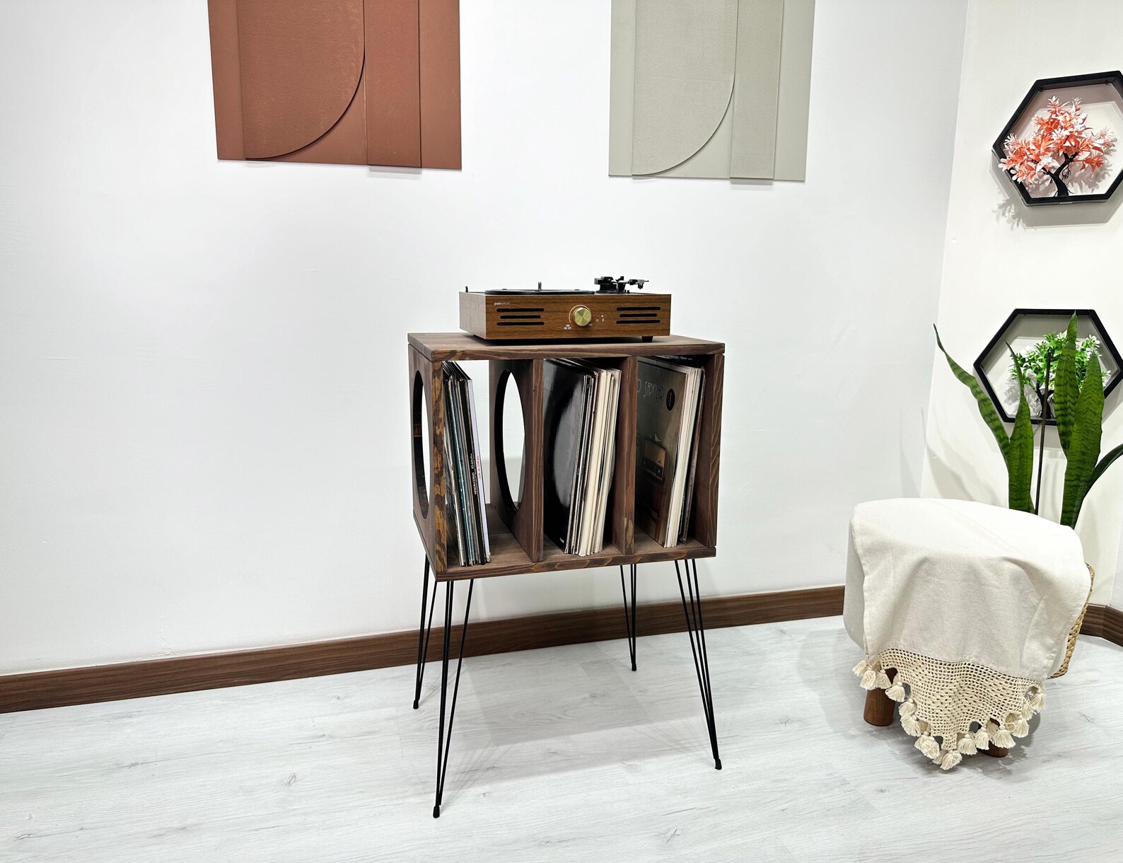 Solid Wood Record Player Stand With Vinyl Storage | Mid Century Retro ...