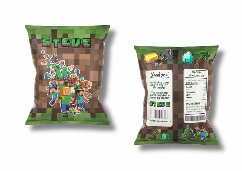 Custom Minecraft Chip Bag | Personalized Party Favor (digital File) - Etsy
