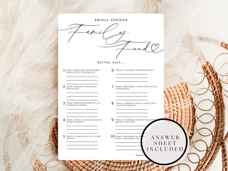 Family Feud Bridal Shower Game Answer Sheet, Minimalist Bridal Shower ...