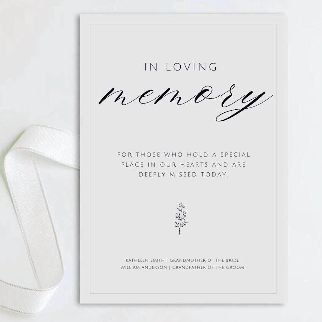 Modern Minimalist in Loving Memory Table Sign Template, Printable ...