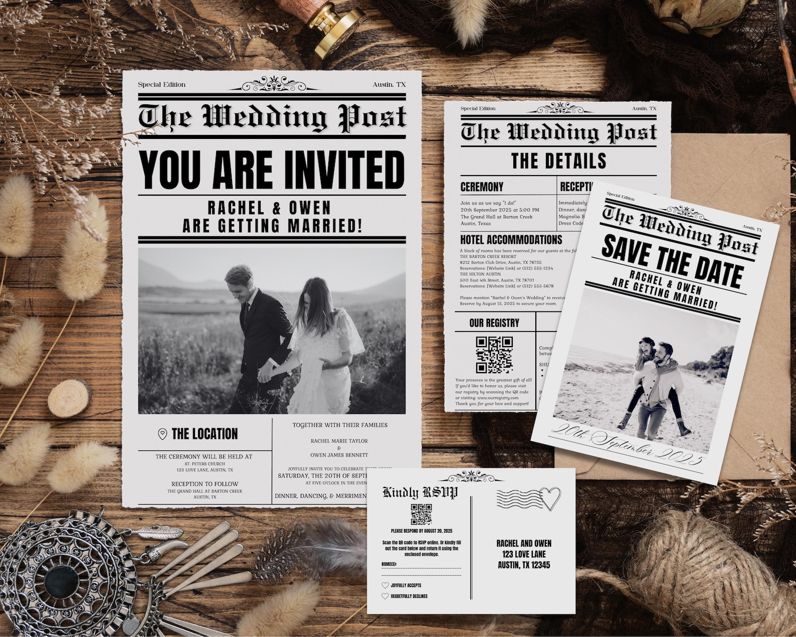 Newspaper Save the Date Wedding Bundle, Newspaper Invitation ...