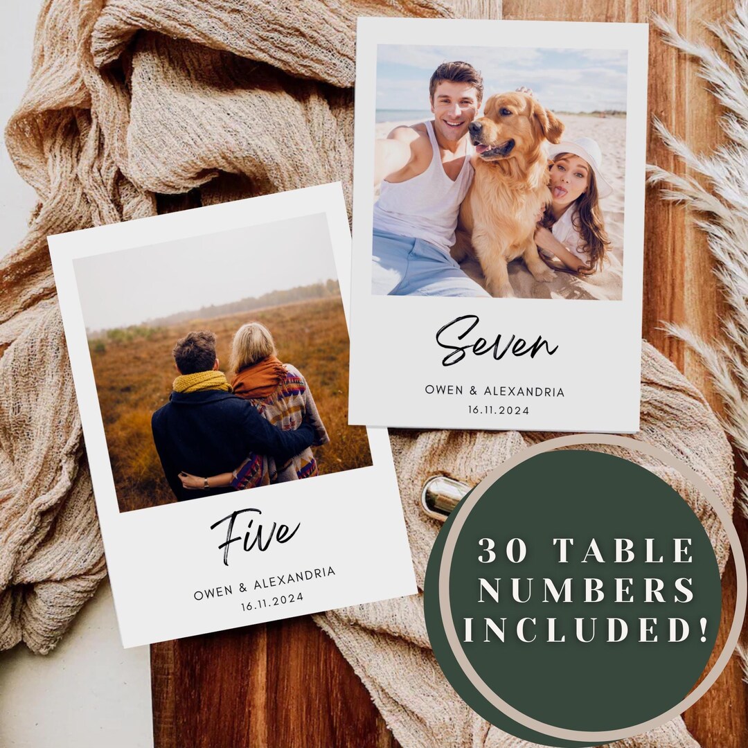 Wedding Table Numbers, Printable Photo Table Number, Editable Table ...