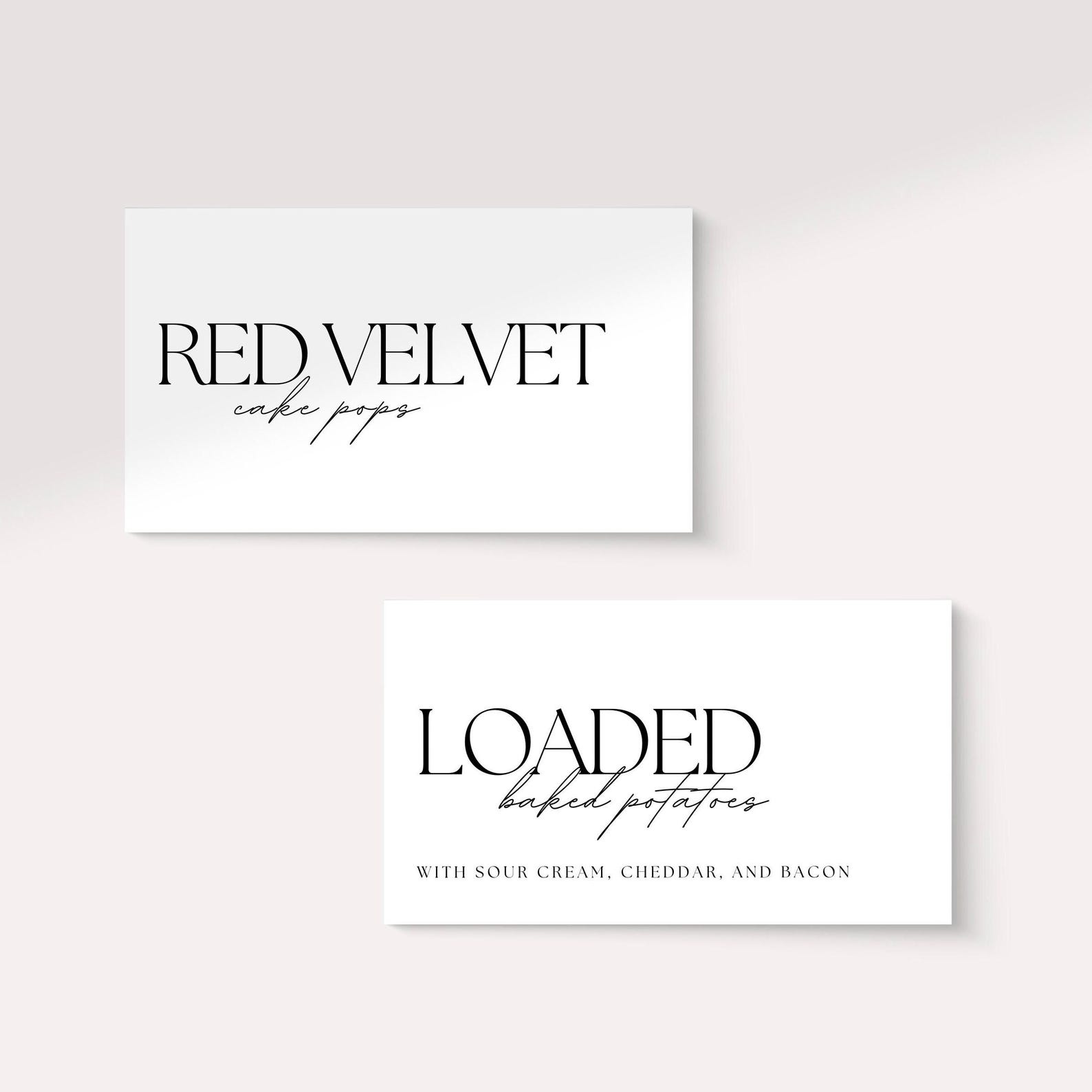 Buffet Card Table Signs, Minimalist Catering Place Cards, Event ...