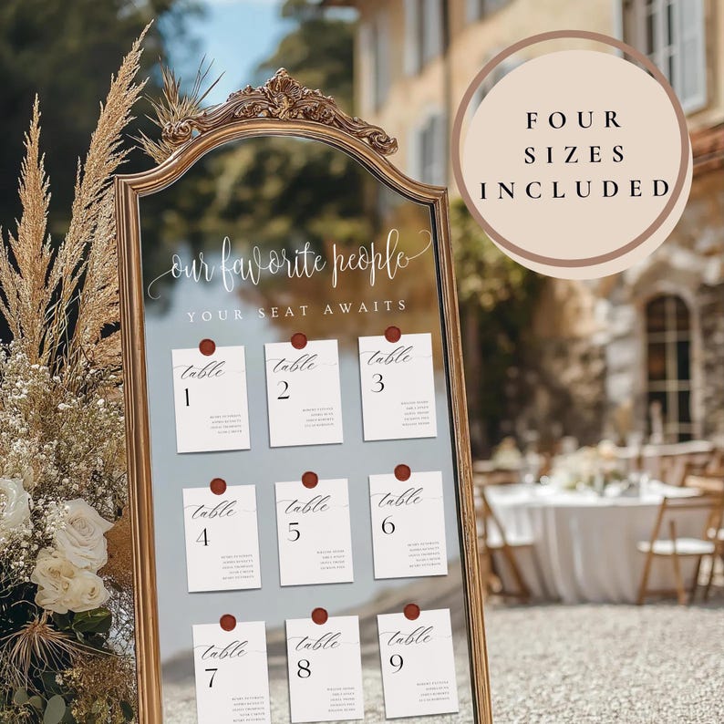 Wedding Seating Chart Template, Modern Minimalist Wedding Mirror Table ...