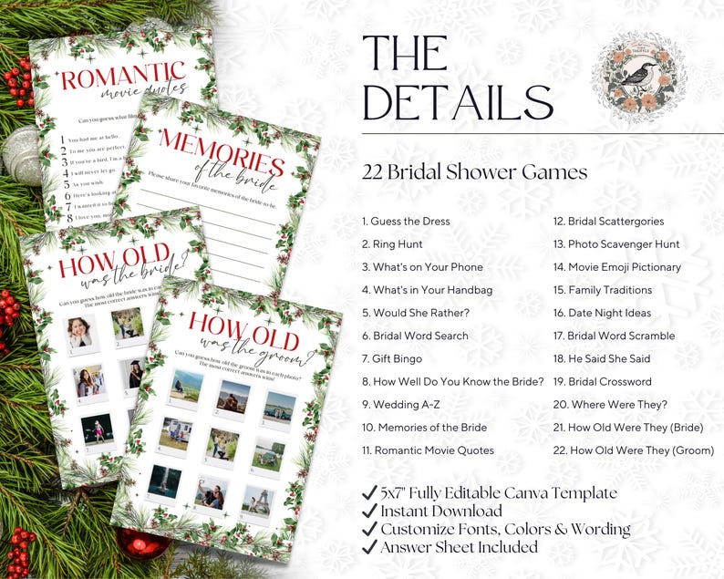 Christmas Bridal Shower Games Bundle, Winter Wedding Shower Games ...