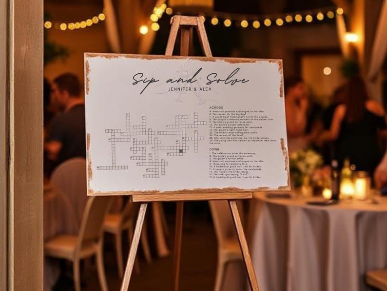 Custom Wedding Crossword Puzzle, Sip & Solve Puzzle Template, Editable ...