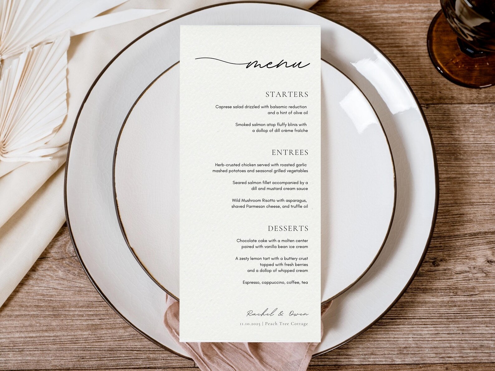 Wedding Menu and Thank You Card, Modern Wedding Menu Card, Table Napkin ...