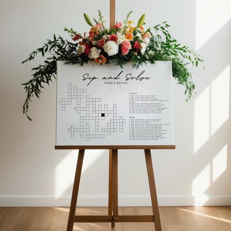 Large Custom Wedding Crossword Puzzle, Crossword Sip & Solve Puzzle ...