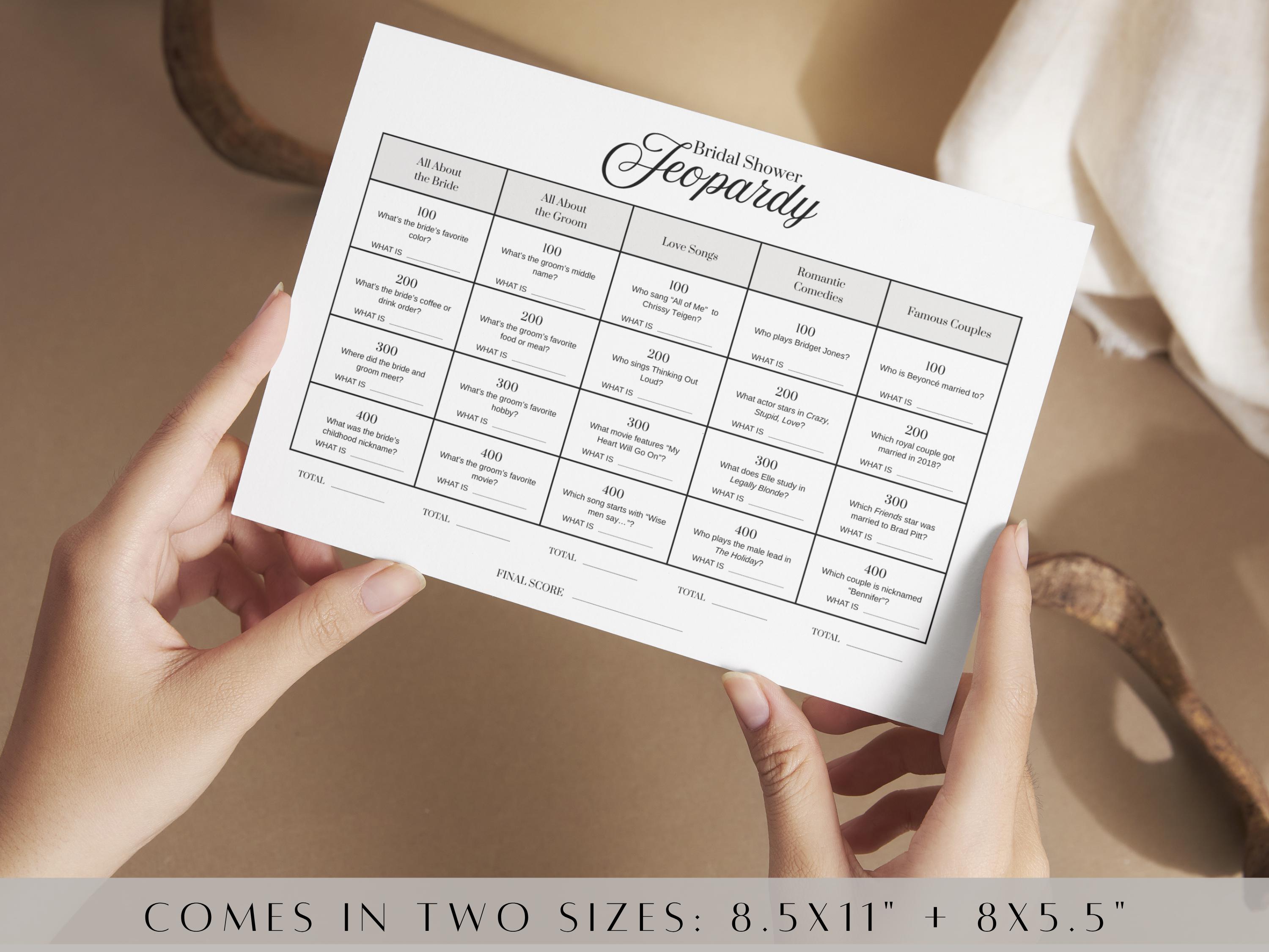 Printable Jeopardy Game, Bridal Shower Jeopardy, Minimalist Bridal ...