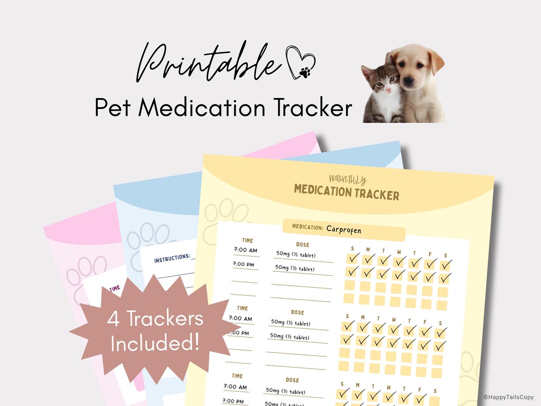 Printable Pet Medication Tracker - Dog & Cat Medicine Log, Weekly and ...