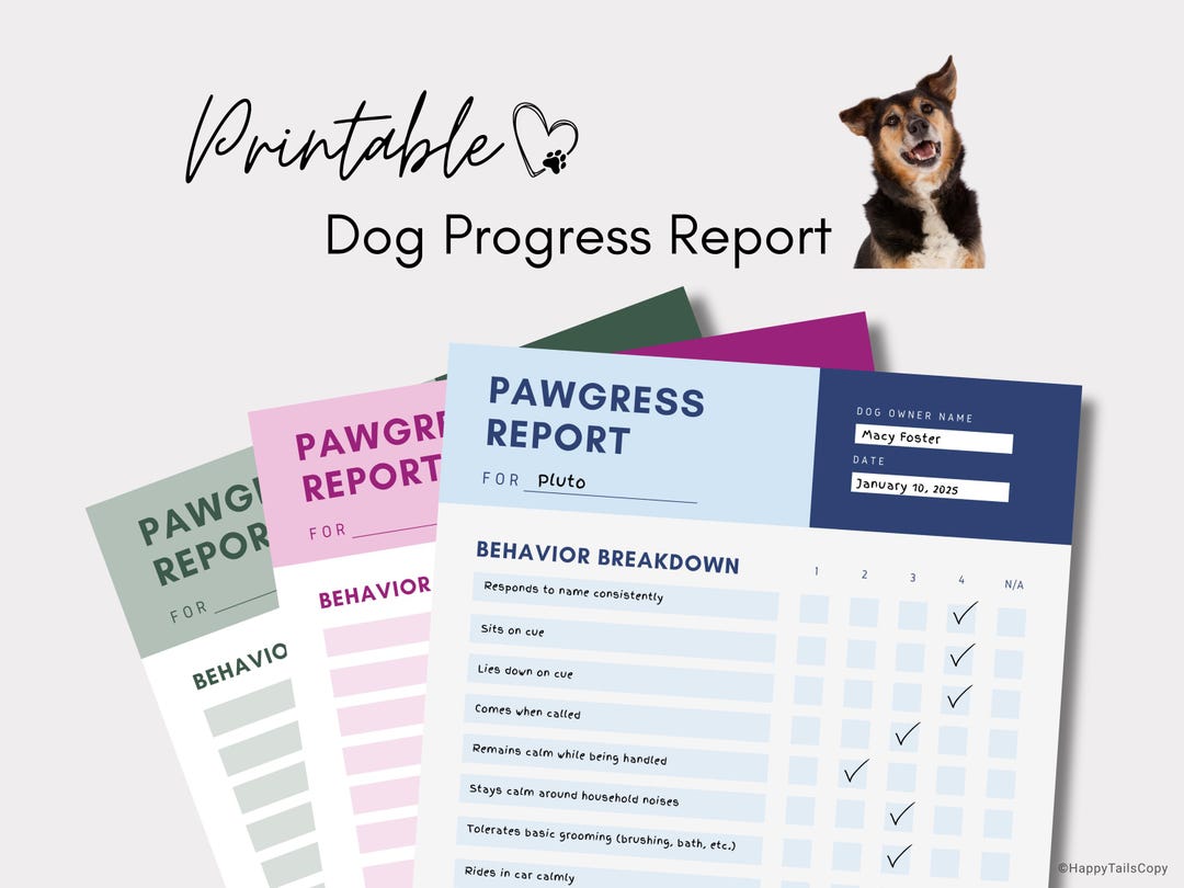 Printable Dog Progress Report, Training Tracker, Pet Business Owner ...