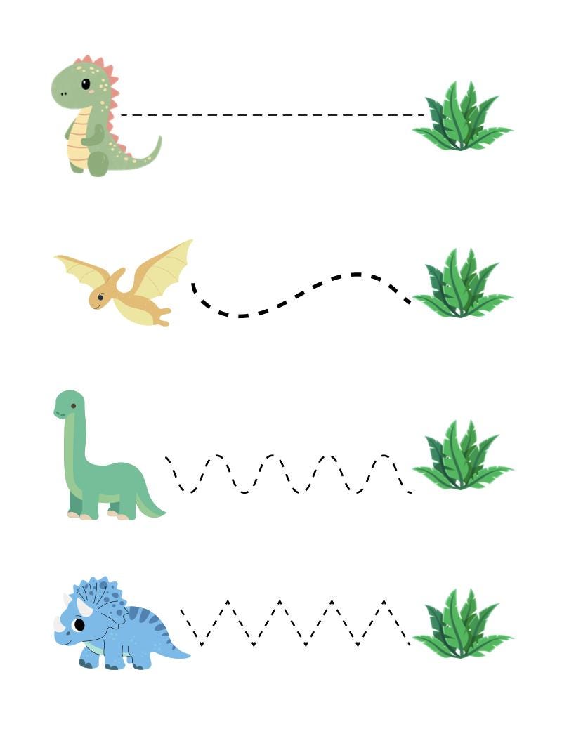 Dinosaur Line Tracing Worksheet - Etsy