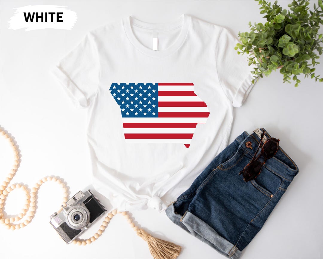 Iowa State Flag T-shirt, USA Map Design, Vintage Style Iowa Flag Tee ...