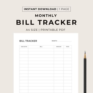 Monthly Bill Tracker, Digital Bill Payment Log, Small Business Budget ...