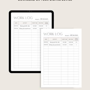 Printable Work Log Template - Time Tracker PDF, Work Time Tracker ...