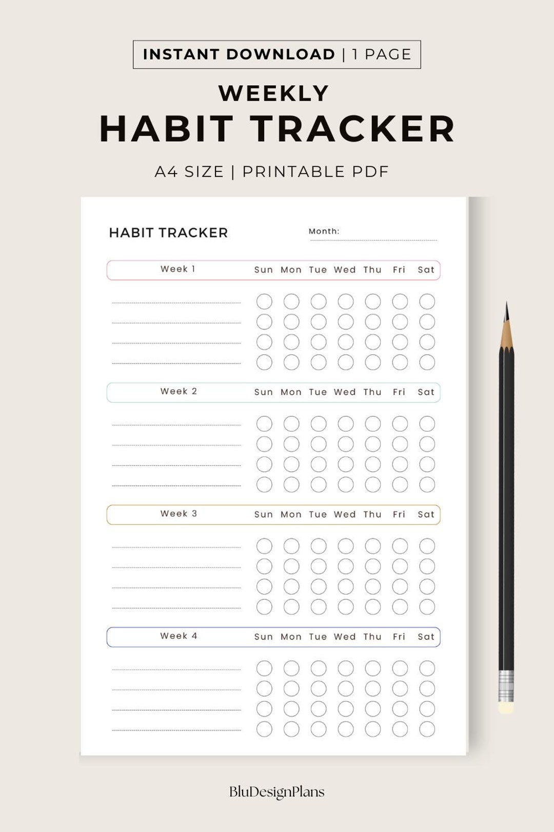 Weekly Habit Tracker Printable, Monthly Habit Tracking Template ...