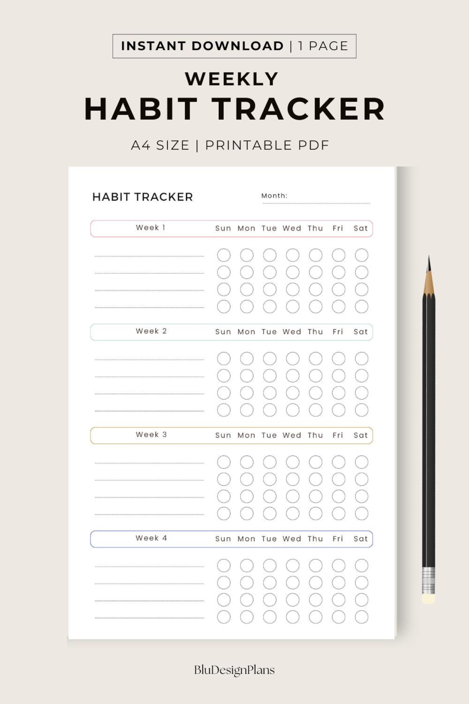 Weekly Habit Tracker Printable, Monthly Habit Tracking Template ...