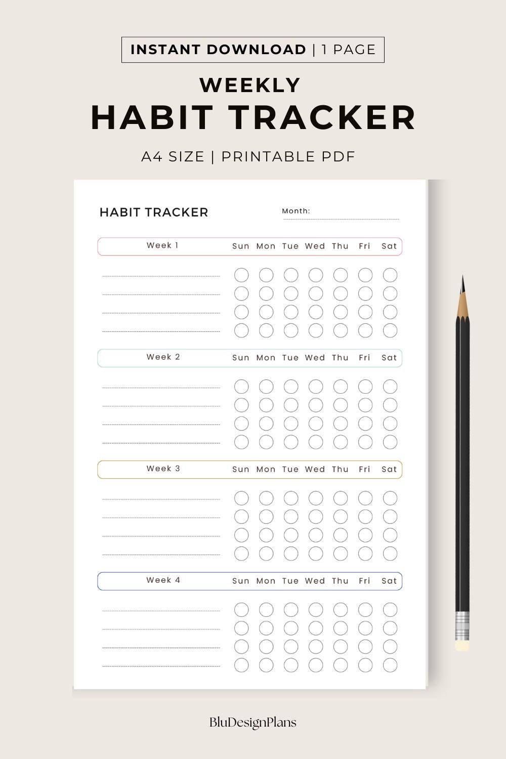 Weekly Habit Tracker Printable, Monthly Habit Tracking Template ...