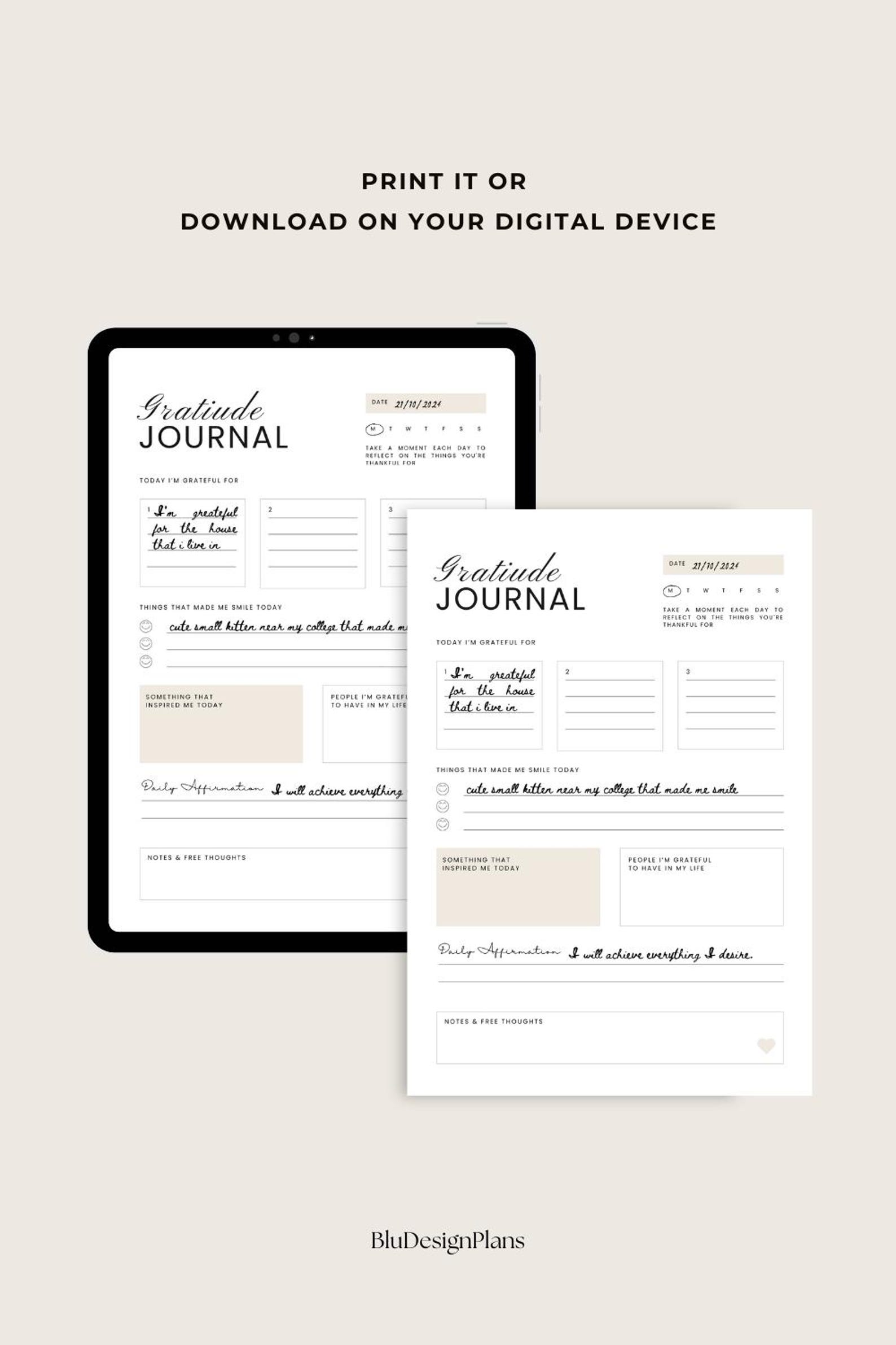 Minimalist Gratitude Journal Printable, Daily Reflection PDF, Self-care ...