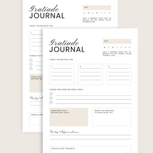 Minimalist Gratitude Journal Printable, Daily Reflection PDF, Self-care ...
