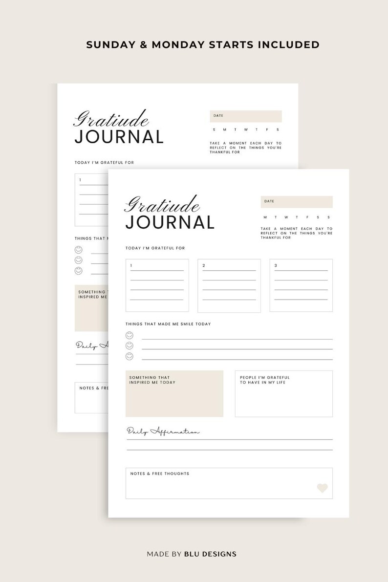 Minimalist Gratitude Journal Printable, Daily Reflection PDF, Self-care ...