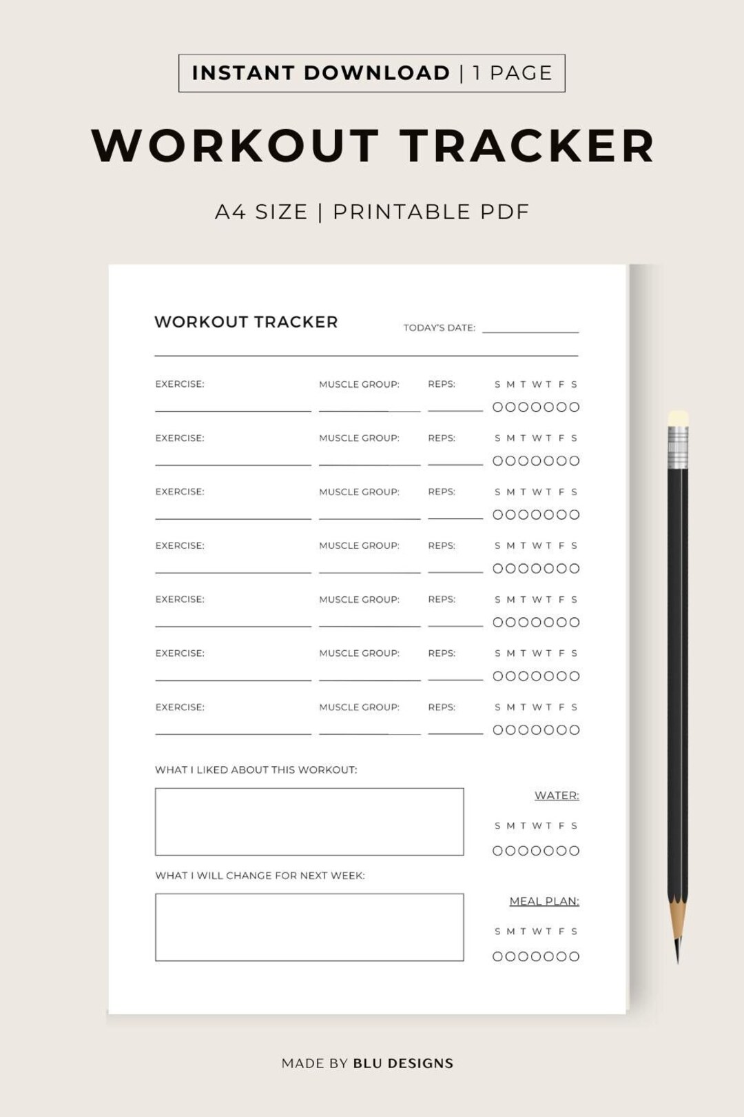 Printable Workout Tracker Planner, Daily Exercise Log, Fitness Journal ...