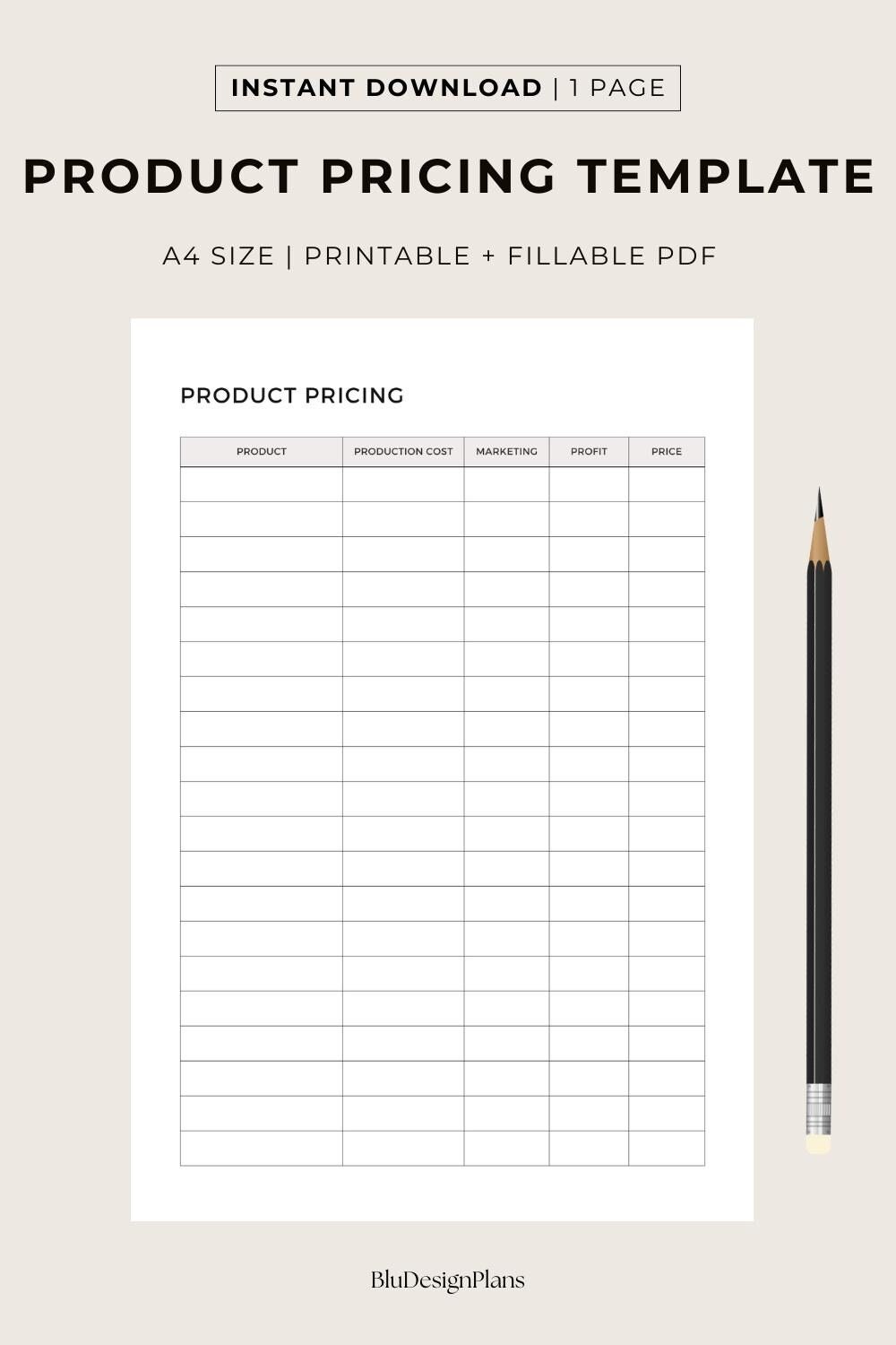 Product Pricing Worksheet, Business Costs, Production Pricing Sheet ...