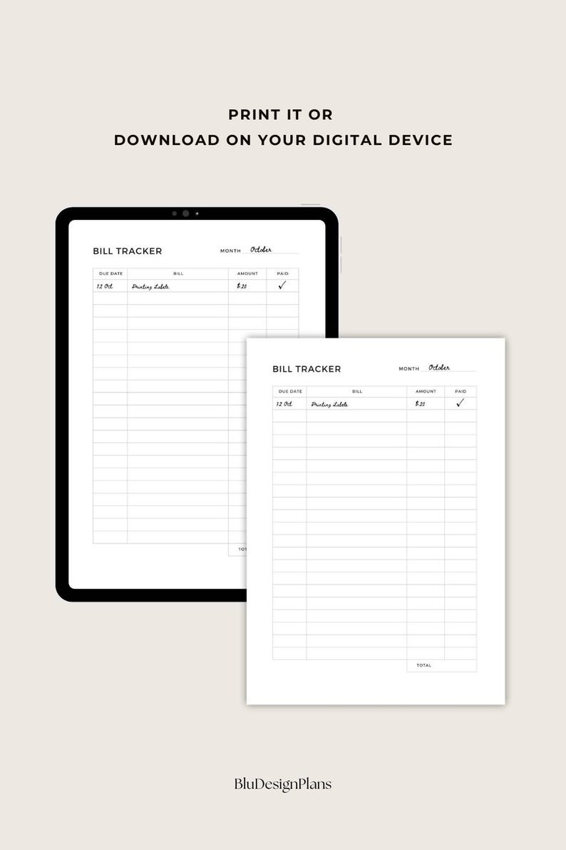 Monthly Bill Tracker, Digital Bill Payment Log, Small Business Budget ...