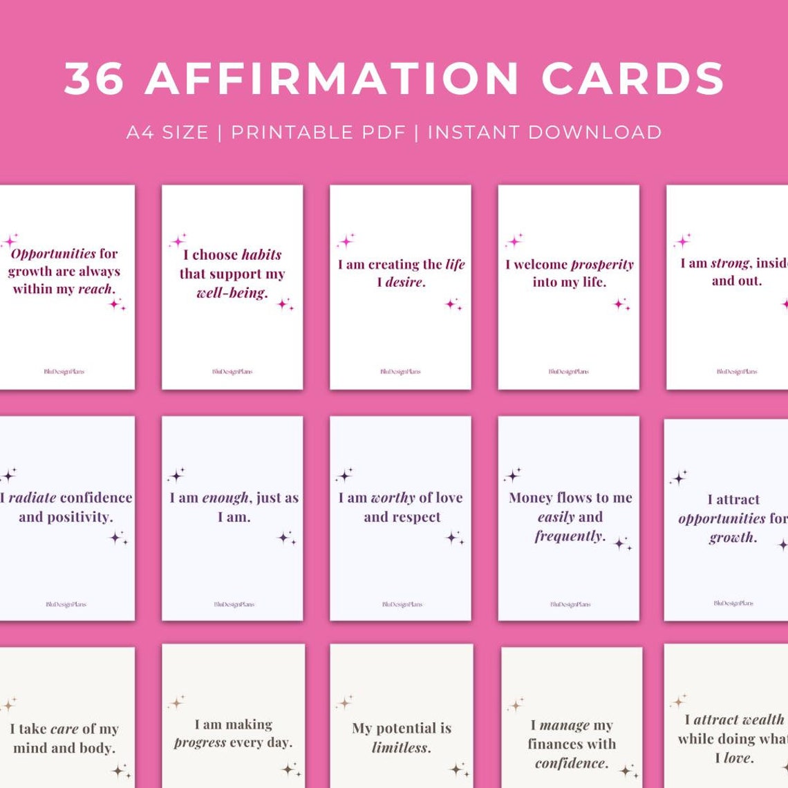 36 Affirmation Cards Printable, Affirmation Cards Digital, Printable ...