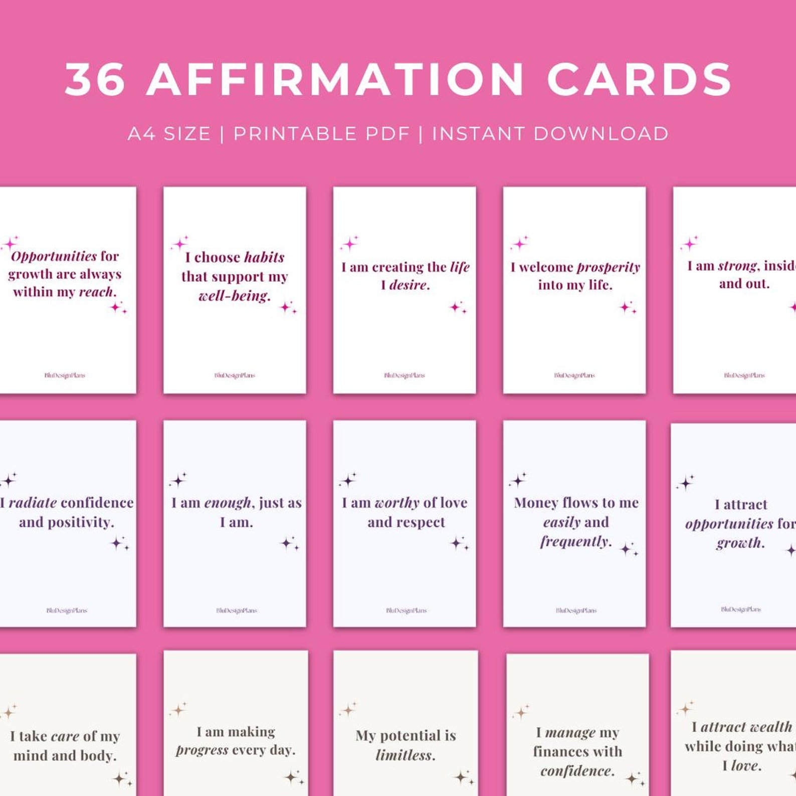 36 Affirmation Cards Printable, Affirmation Cards Digital, Printable ...