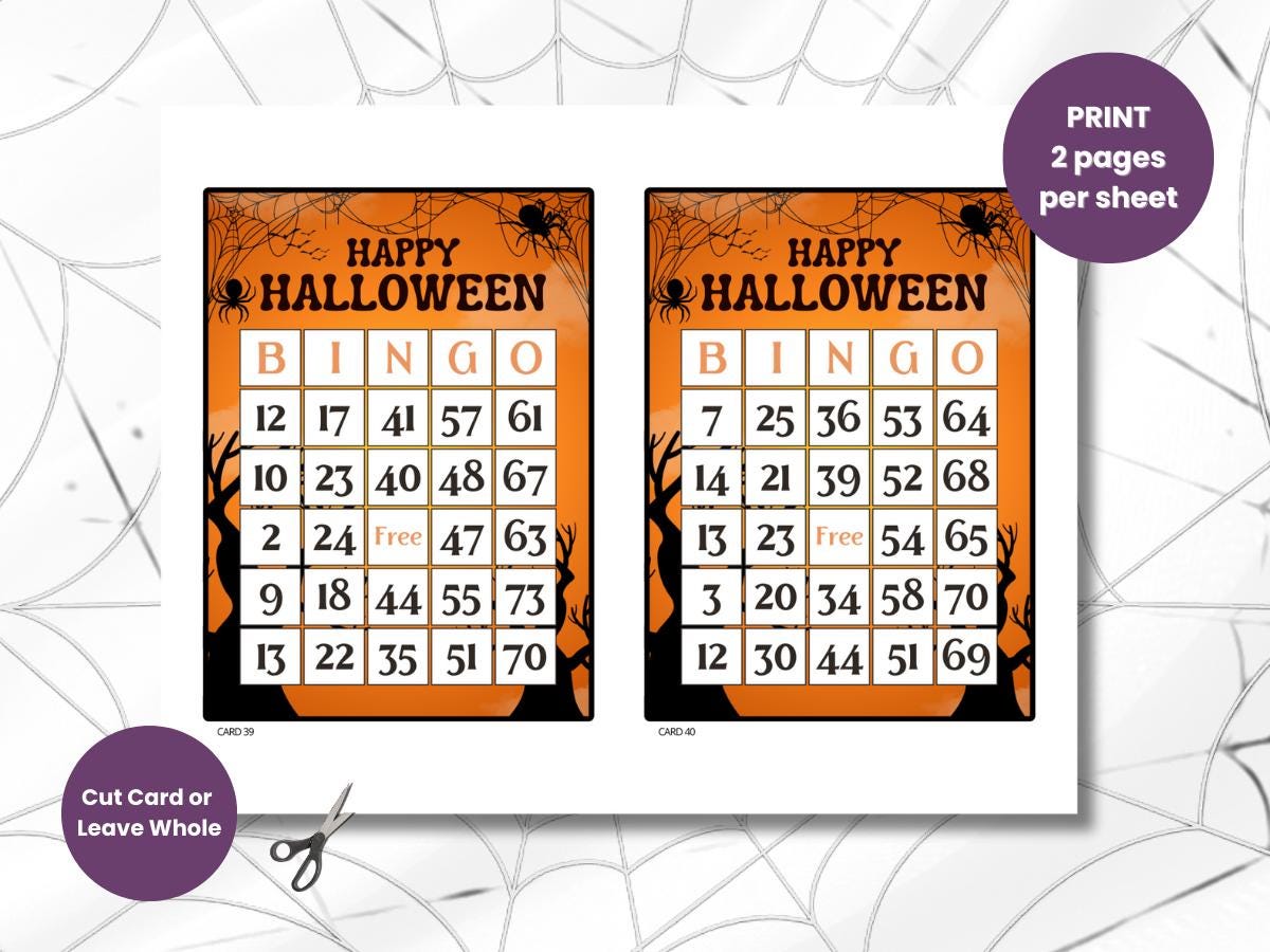 Halloween Bingo Cards With Numbers 50 Unique Cards Perfect for Kids ...