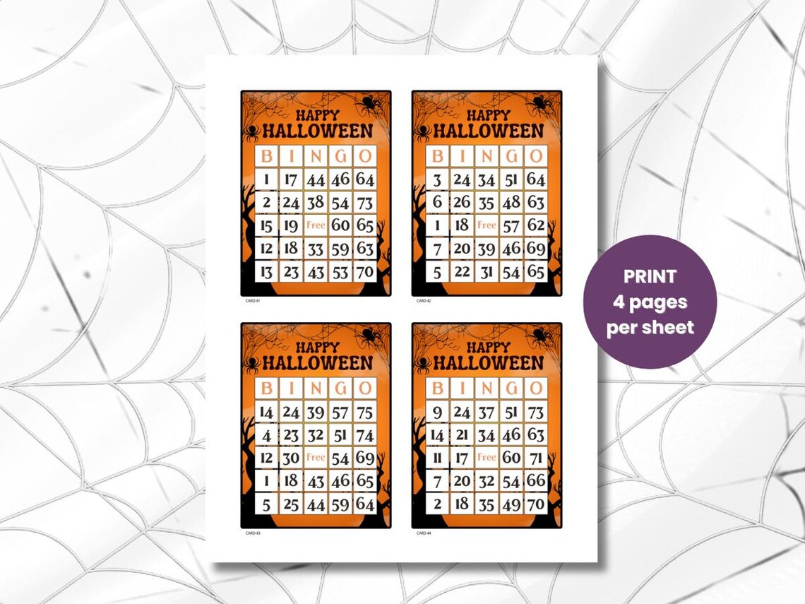 Halloween Bingo Cards With Numbers 50 Unique Cards Perfect for Kids ...