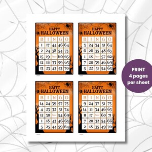 Halloween Bingo Cards With Numbers 50 Unique Cards Perfect for Kids ...