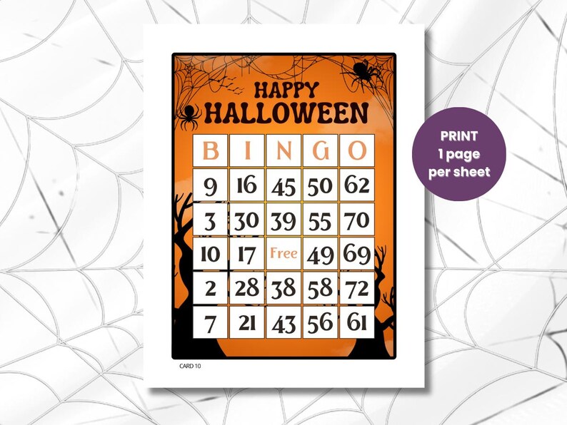 Halloween Bingo Cards With Numbers 50 Unique Cards Perfect for Kids ...