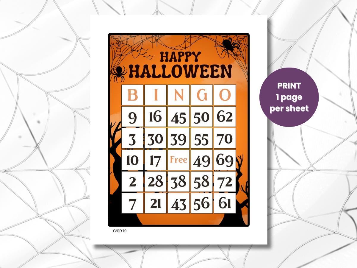 Halloween Bingo Cards With Numbers 50 Unique Cards Perfect for Kids ...