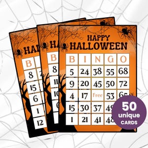 Halloween Bingo Cards With Numbers 50 Unique Cards Perfect for Kids ...