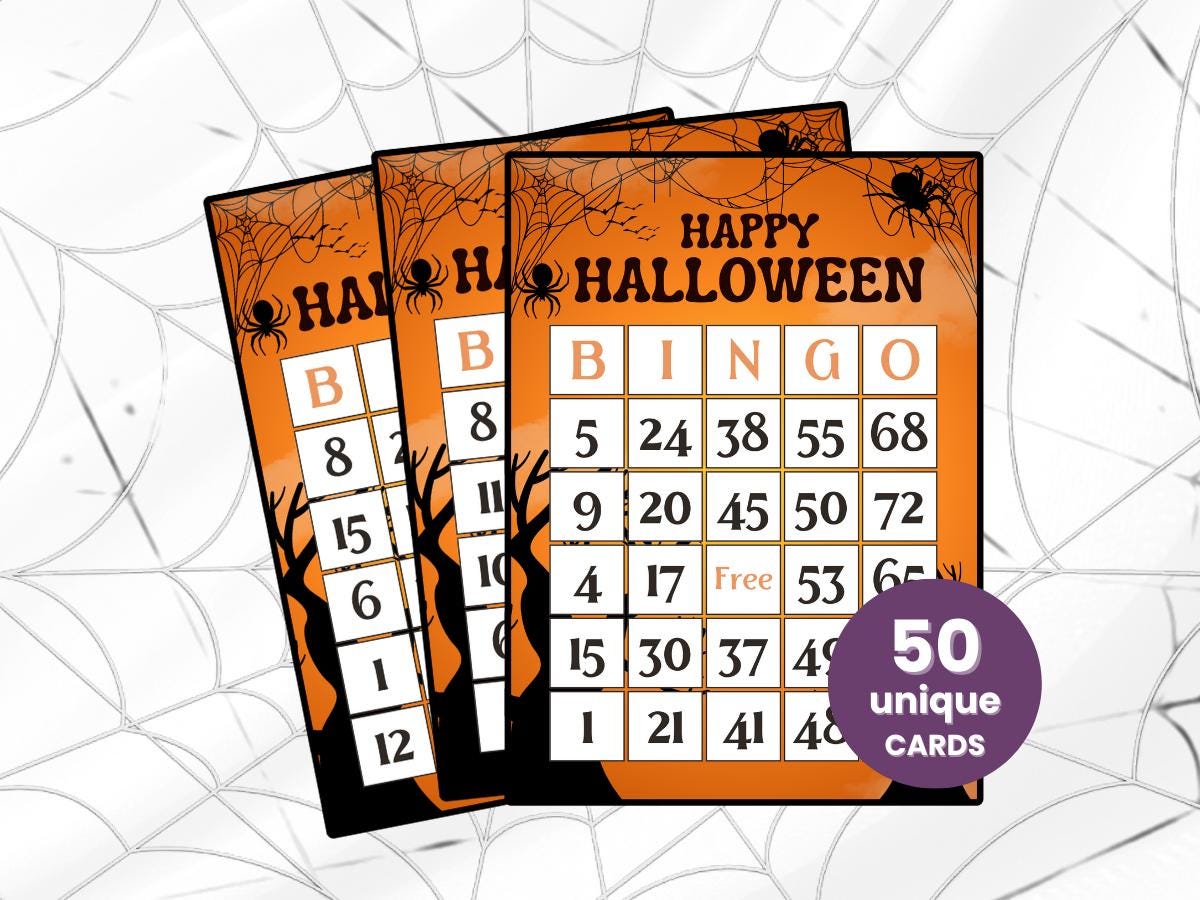 Halloween Bingo Cards With Numbers 50 Unique Cards Perfect for Kids ...
