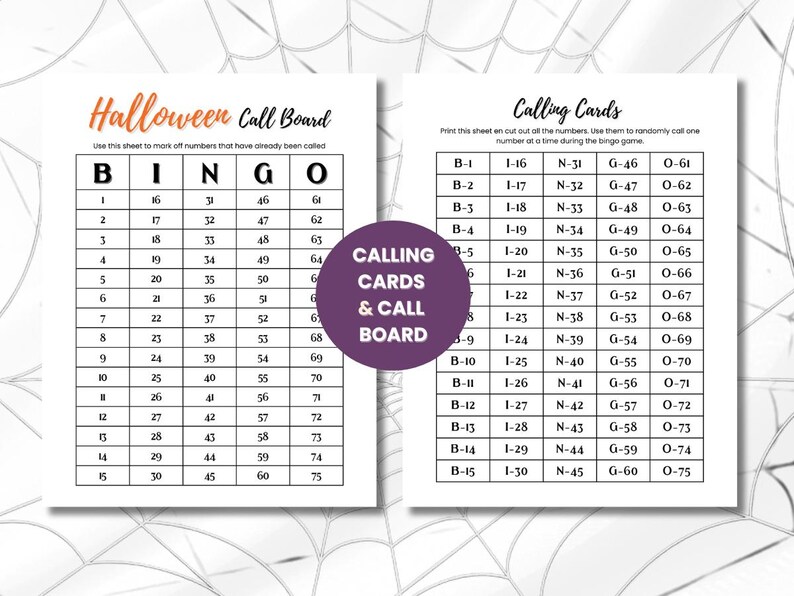 Halloween Bingo Cards With Numbers 50 Unique Cards Perfect for Kids ...