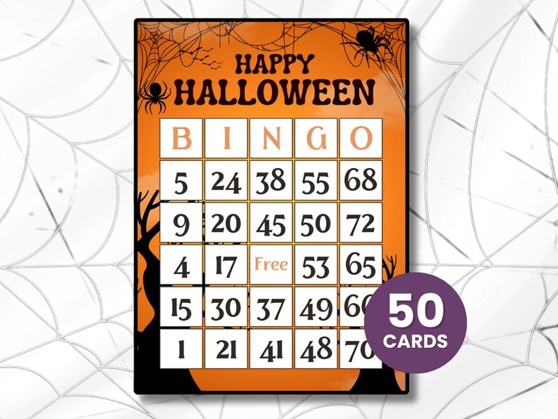 Halloween Bingo Cards With Numbers 50 Unique Cards Perfect for Kids ...