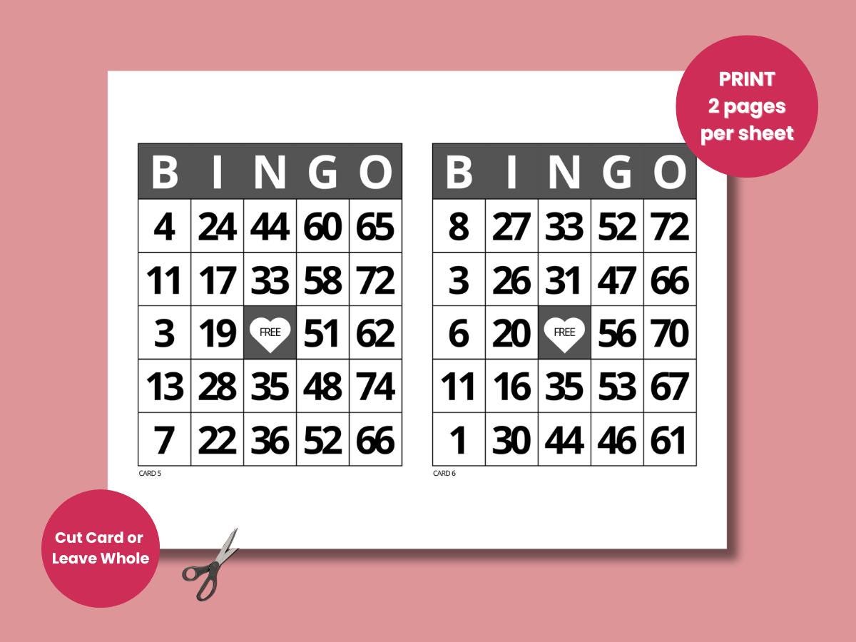 200 Bingo Cards Printable With Numbers PDF Download 1, 2 or 4 Cards per ...