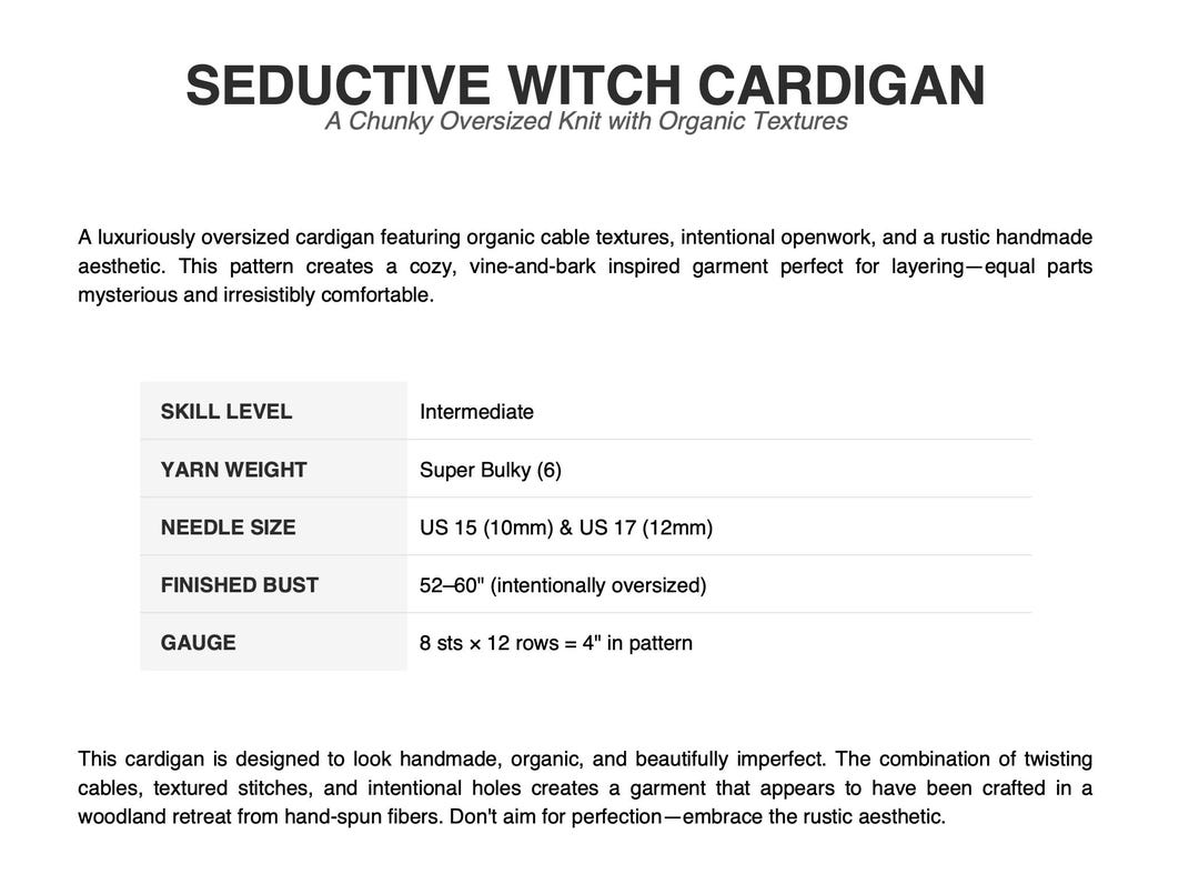 Seductive Wicked Witch Cardigan Knit Pattern - PDF - Etsy