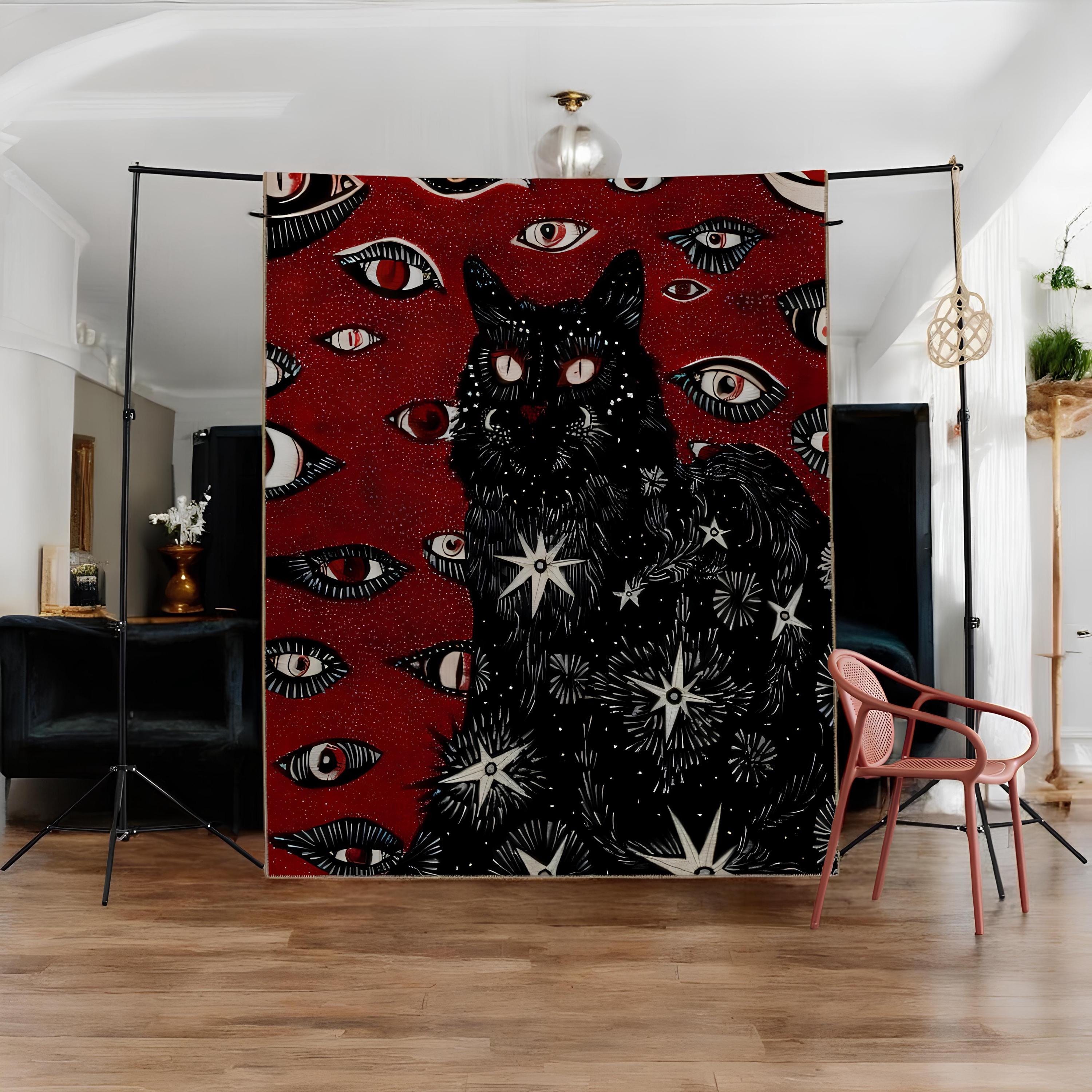 Gothic Black Cat Rug | Black Cat Rug | Eye Abstract Rug | Eye Rug ...