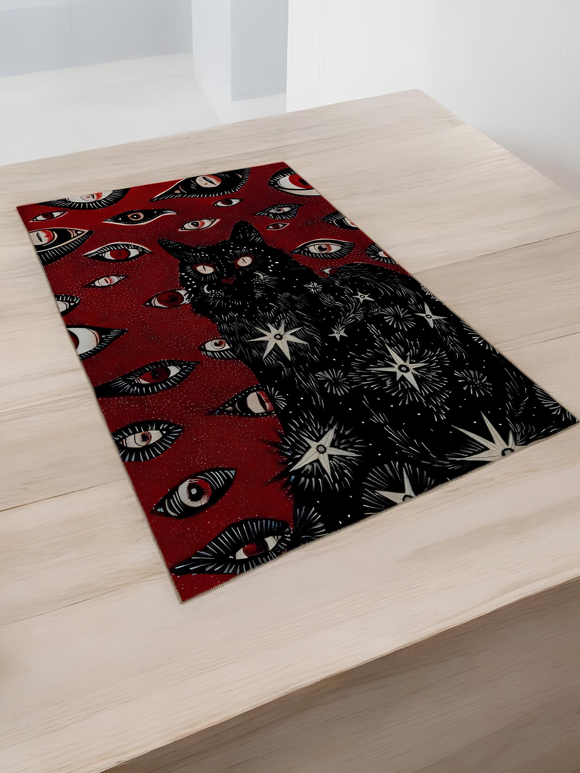 Gothic Black Cat Rug | Black Cat Rug | Eye Abstract Rug | Eye Rug ...
